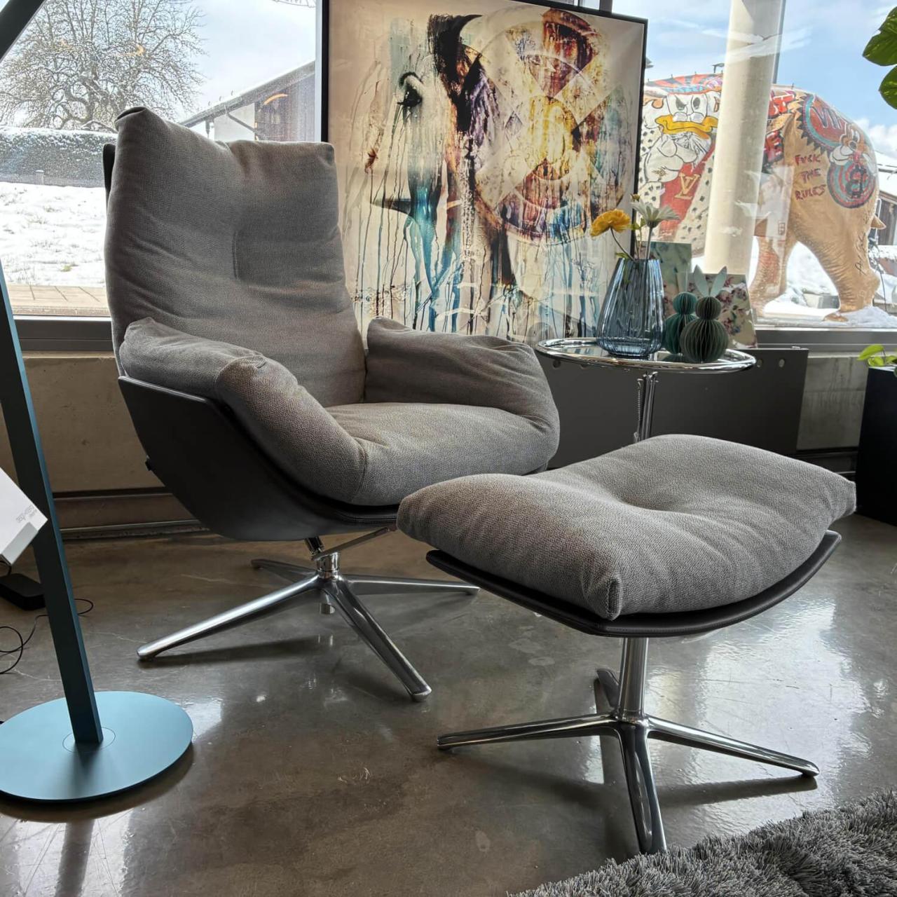 Lounge Sessel Cordia Stoff 9129 Stahl Grau Schale Leder 171 Anthrazit ...