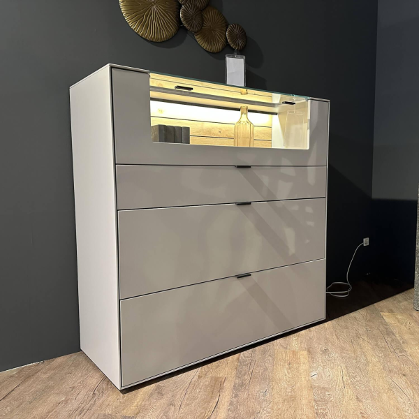 Highboard WM2380 Lack Samtgrau Wildeiche Massiv Soft Gebürstet Mit Glasausschnitt | 310-42-60434